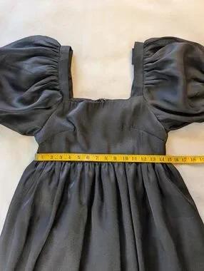 Dresses | On You Black Puff Sleeve Babydoll Dress Sheer Overlay Bow ...